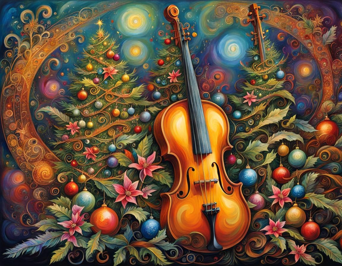 Construct a Christmas tree using different musical instruments, like ...