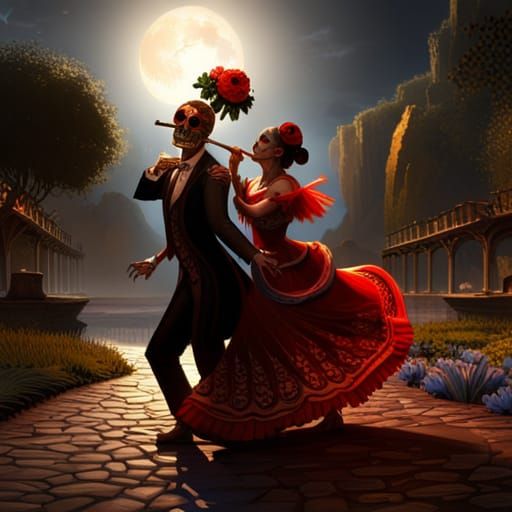 Día de los Muertos man and woman dancing in costume, a masterpiece, 8k ...