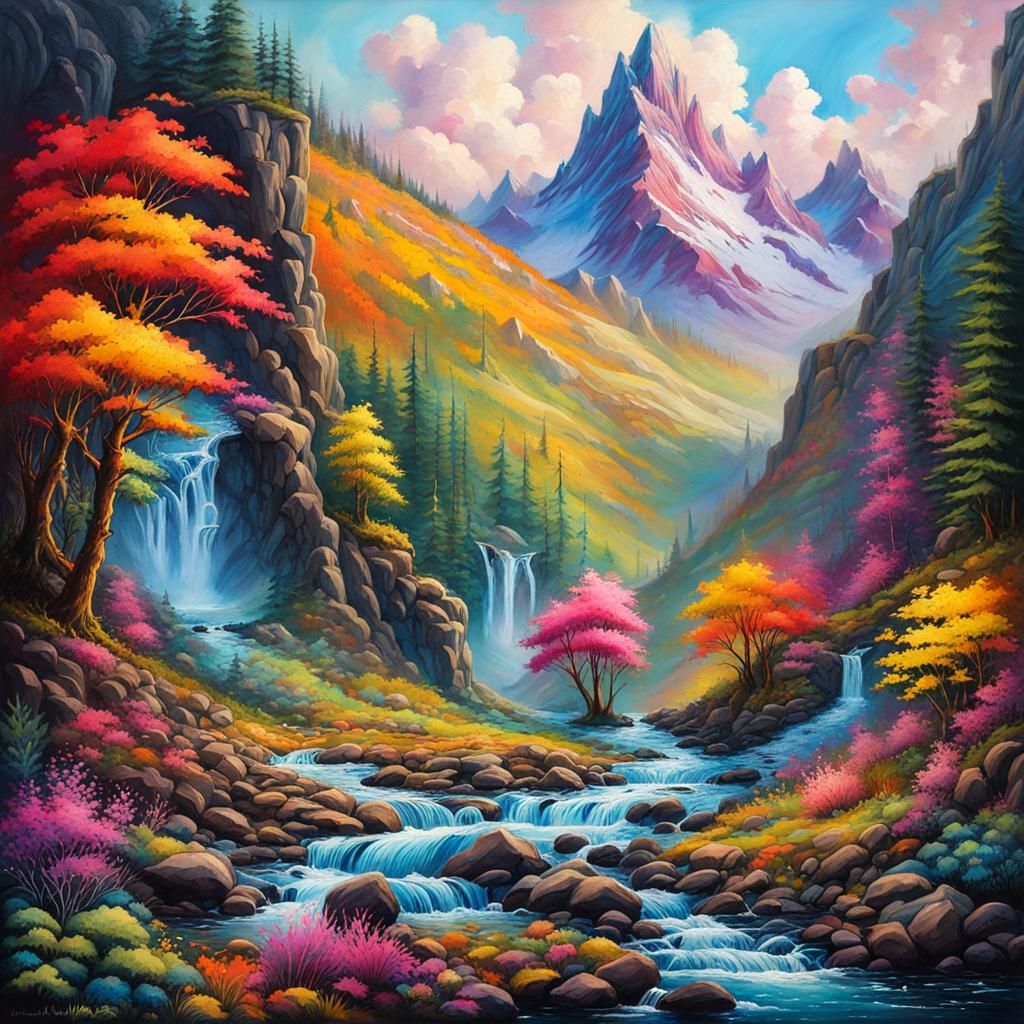 Fantasy mountain stream. - AI Generated Artwork - NightCafe Creator