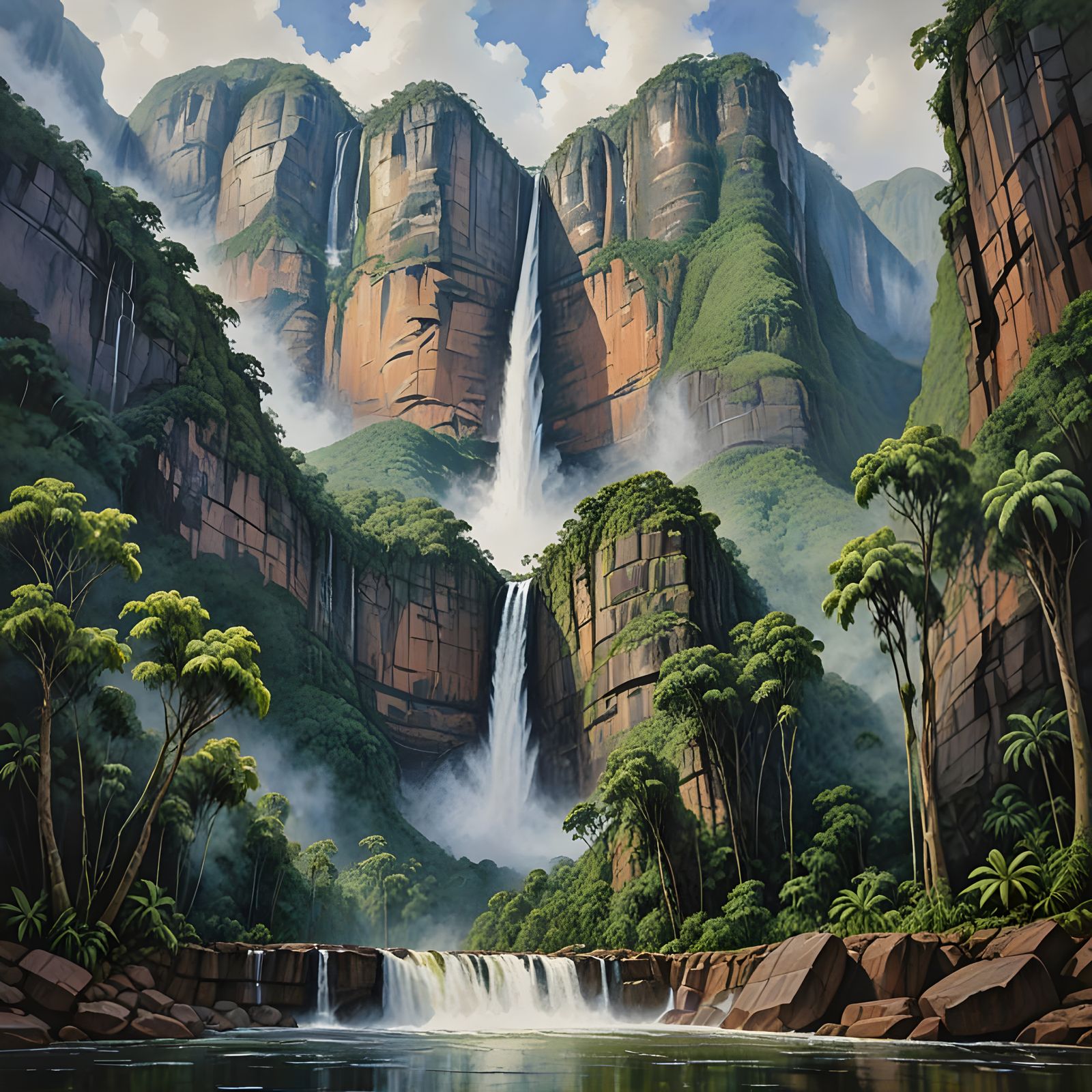A majestic watercolor painting of Angel Falls in Venezuela, the world's ...