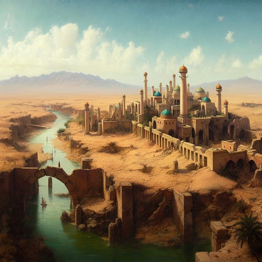 Ancient Arab City in Arid Expanse - AI Art
