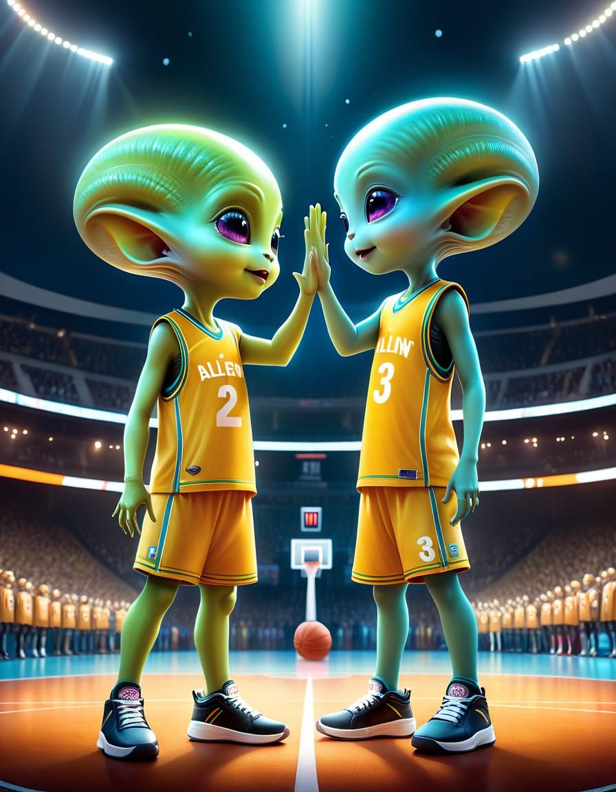 An alien high five after winning a basketball game - AI Generated ...