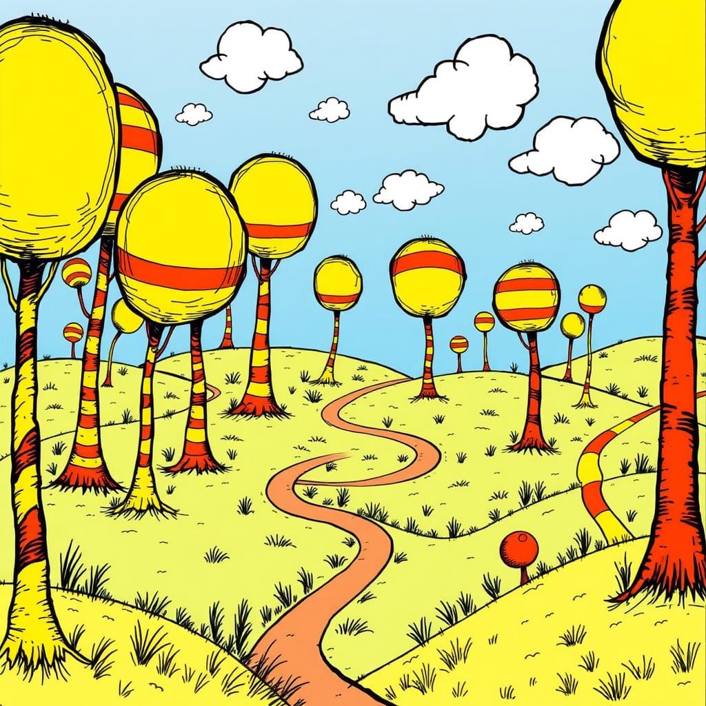 Seuss - Whimsical Dr. Seuss-Inspired Landscape with Striped ...