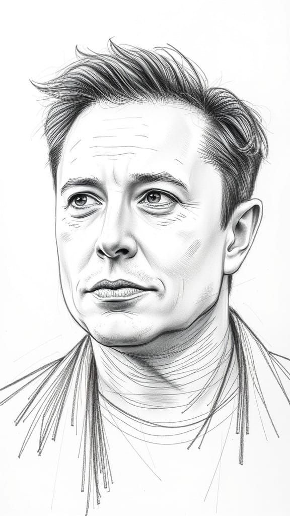 Rough Pencil Drawing of Elon Musk in Vintage Sketc... - AI Art