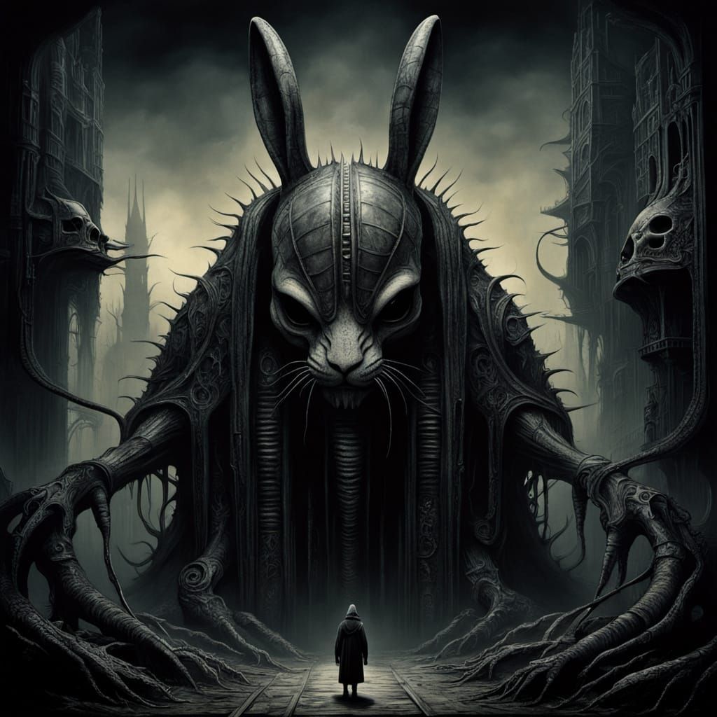 Dark Bun - Frightened Rabbit in a Haunting, Dark Scene