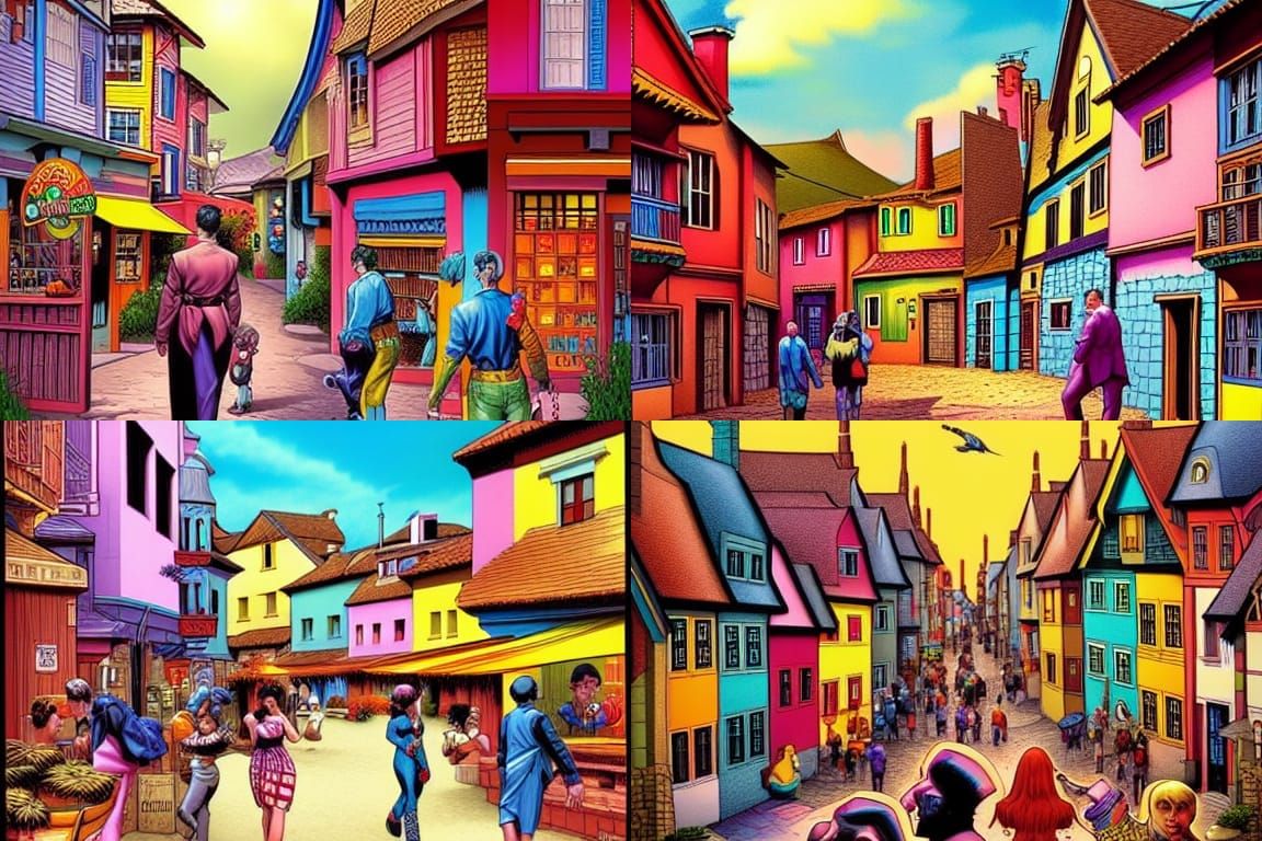colorful village town, Mark Brooks, comic book art, perfect, smooth ...