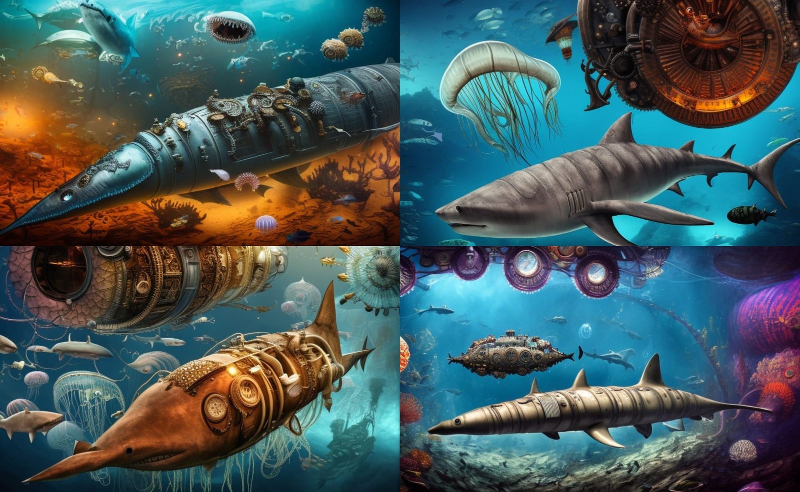 Steampunk shark-shaped submarines - AI Generated Artwork - NightCafe ...