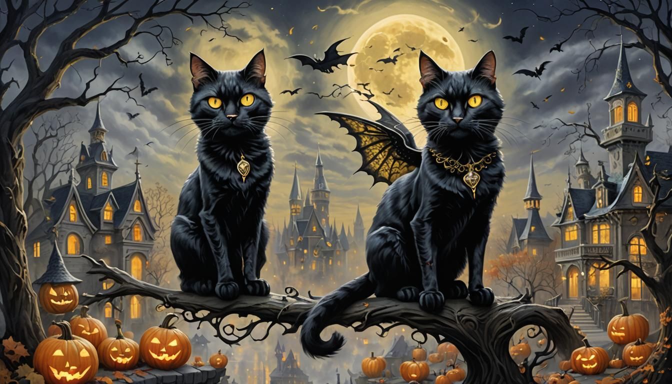 Count Catula.... winged spooky cats in a Halloween spooky village - AI ...