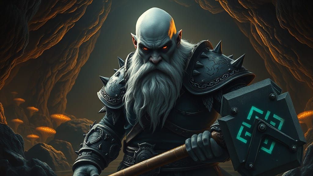 A highly realistic, photo-quality depiction of a fierce Duergar warrior ...