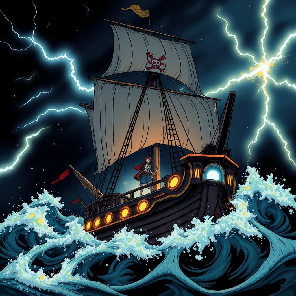 Recreate the example image in the style of One Piece, inspired by ...