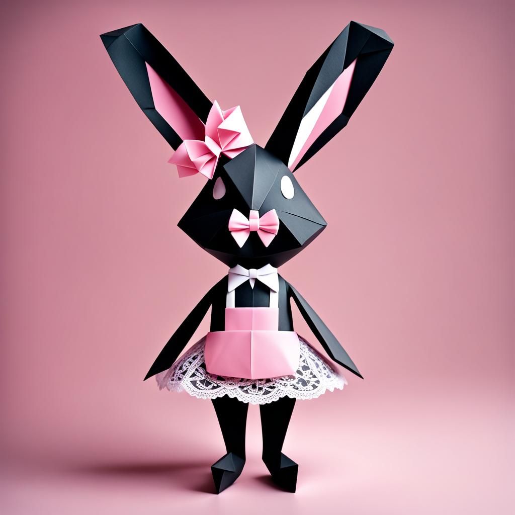 a black and pink anthropomorphic female rabbit wearing a lace French ...