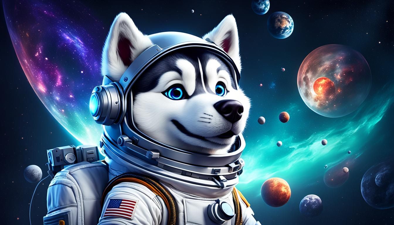 （A cute husky in a spacesuit）），，Complete shot，Pixar animation style ...