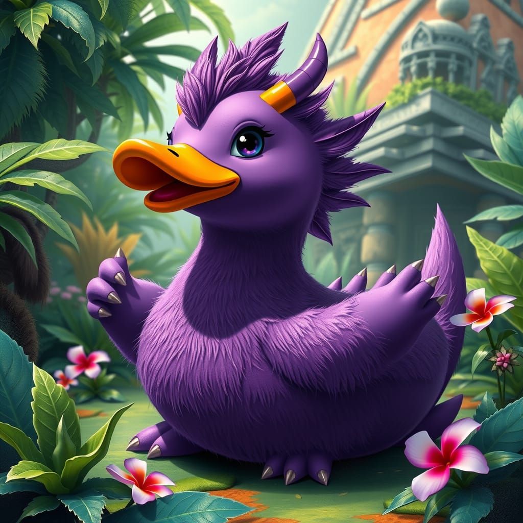 Grape-Purple Rubber Ducky Aztec Dragon of the Jung... - AI Art