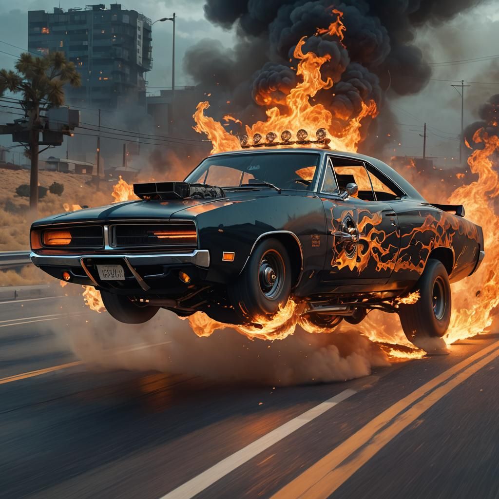 1969 Dodge Charger as Ghost Rider - Flaming, Hellish Charger...
