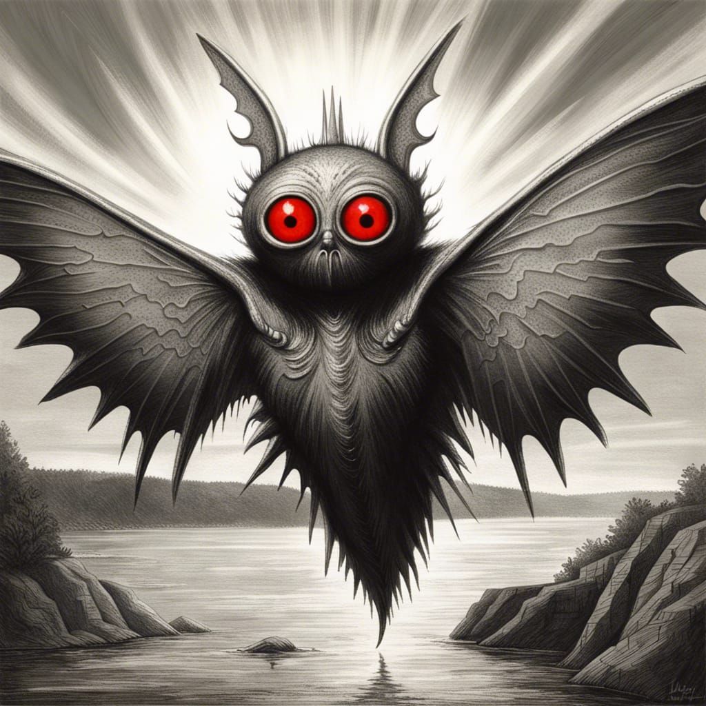 Mothman Watching Over Ohio River Circa 1967 - AI Generated Artwork ...