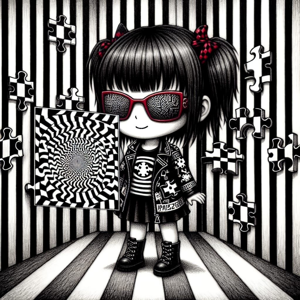 Artwork of a chibi goth girl working on an intricate jigsaw puzzle by ...