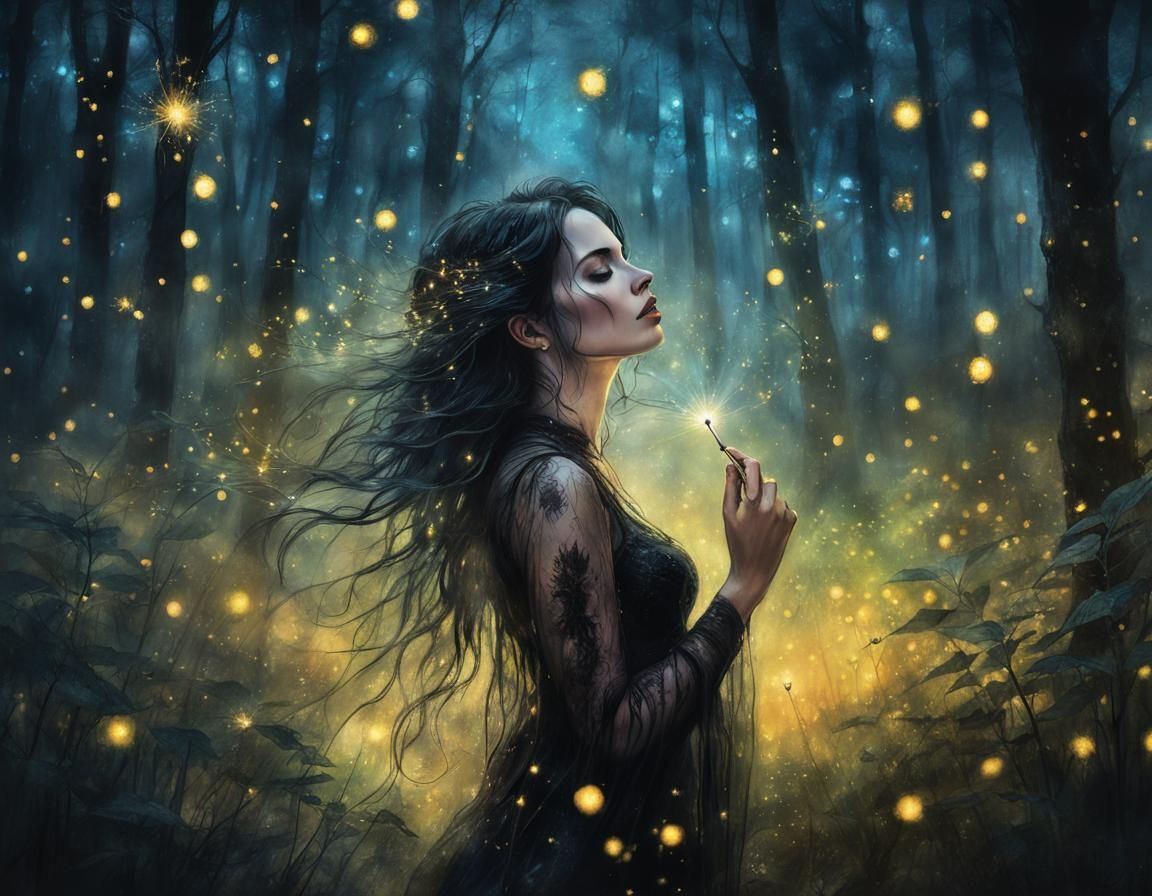 Midsummer Gothic Fireflies - AI Generated Artwork - NightCafe Creator