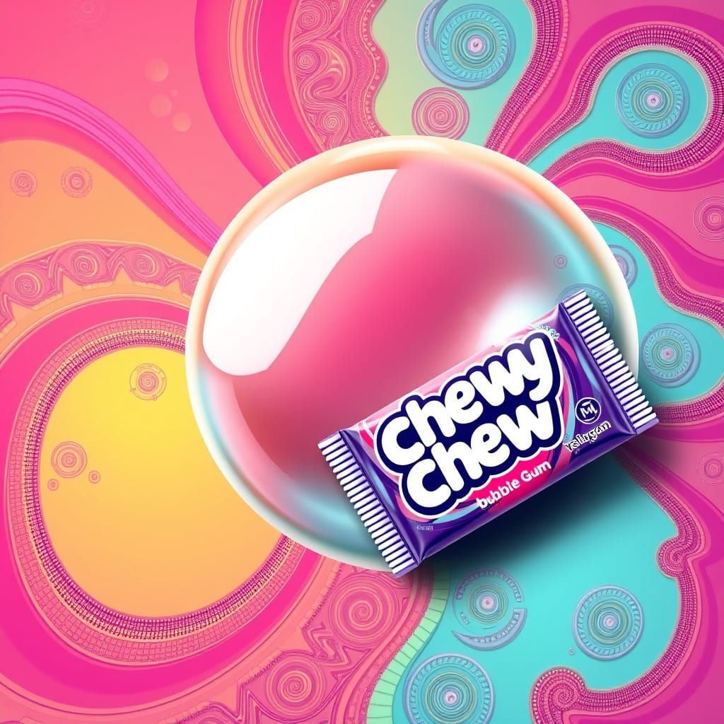 An advertisement for chewy chew bubble gum