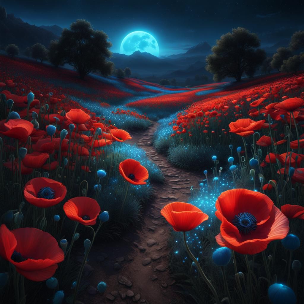 Poppy field path - AI Generated Artwork - NightCafe Creator
