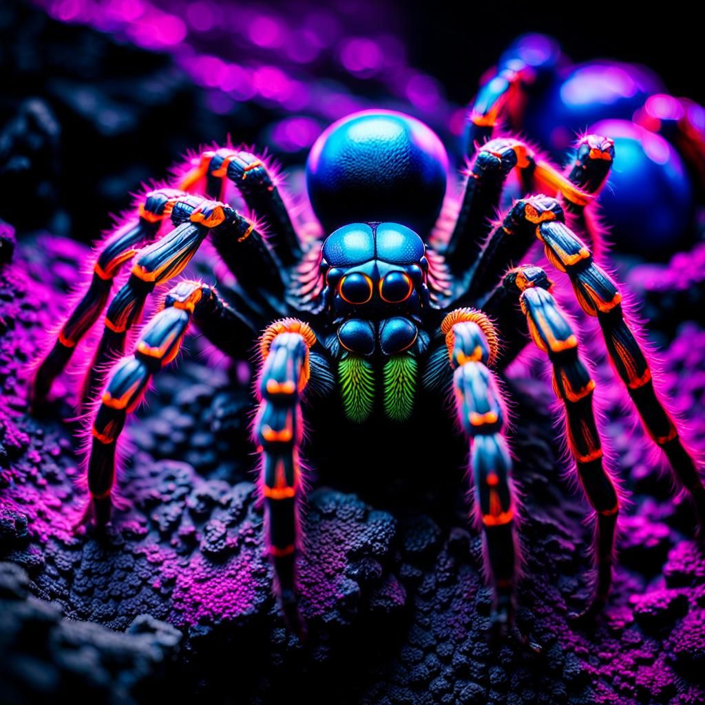 Macro photography of an ultrarealistic intricately detailed tarantula ...