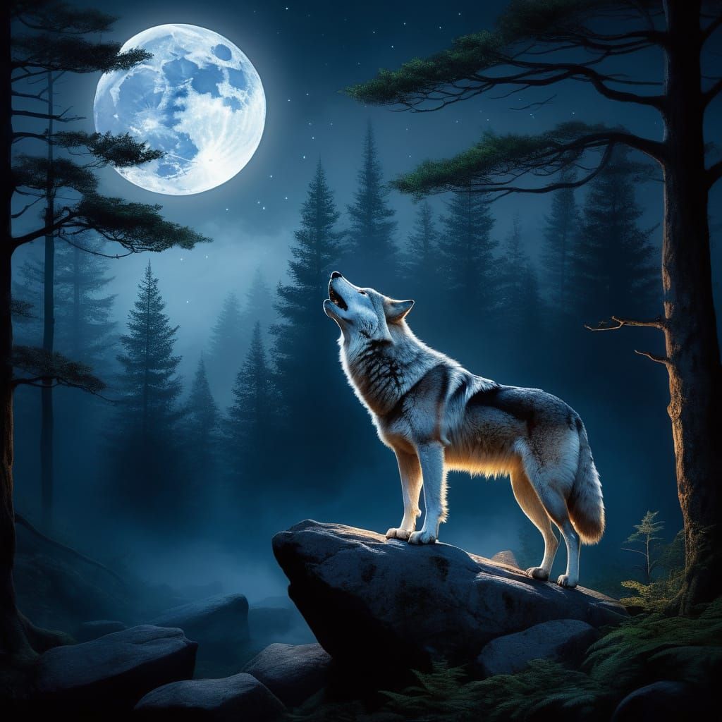 Dire wolf howling at the moon - Dire Wolf Under the Mystical...