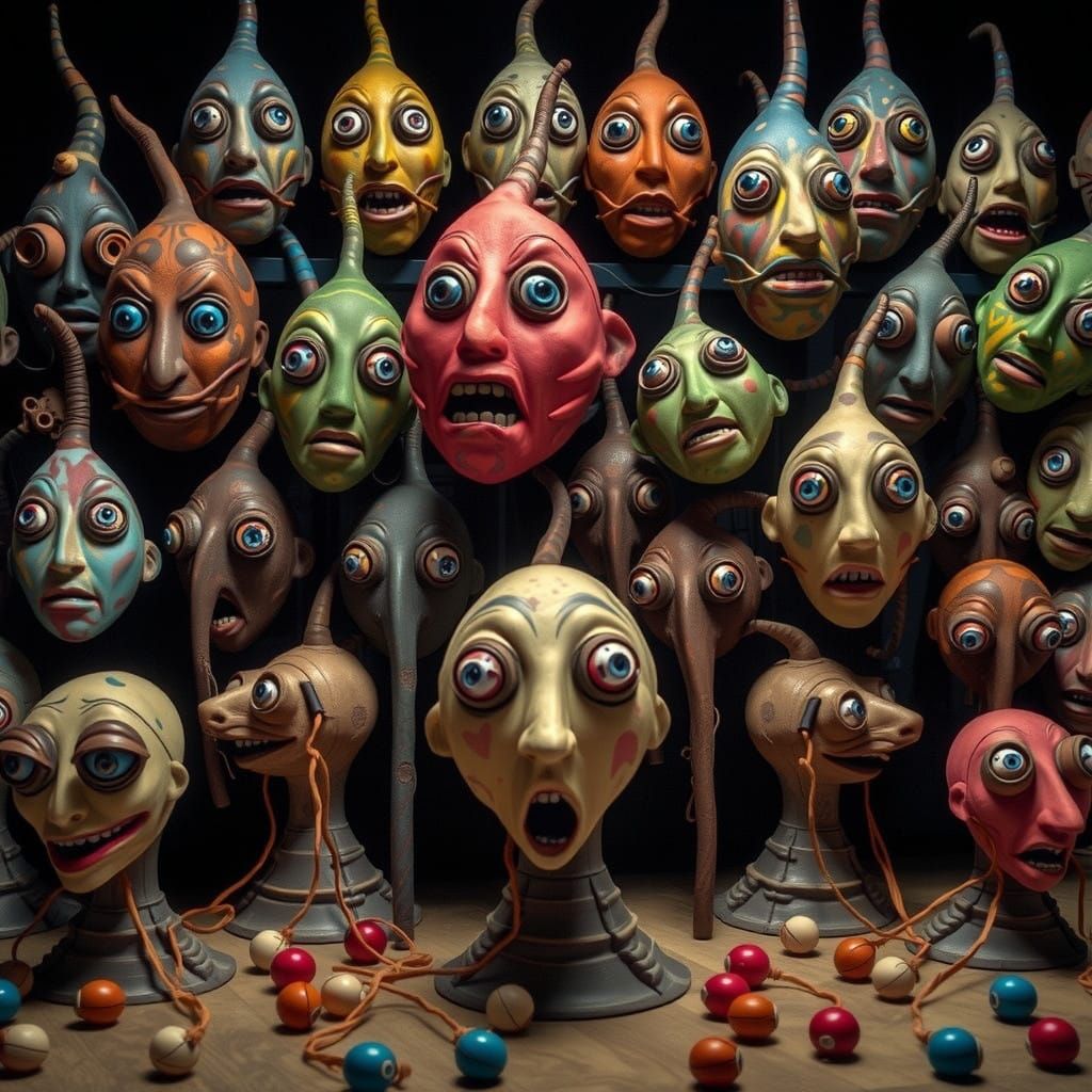 Primal Clay Masks with Bulging Eyes - AI Art