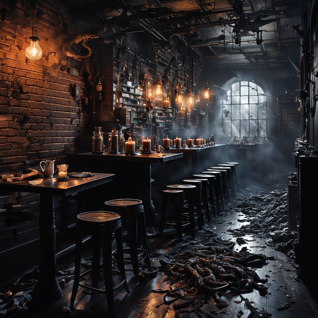 Surreal Gothic Goddess Embracing Dark Coffee Shop ... - AI Art