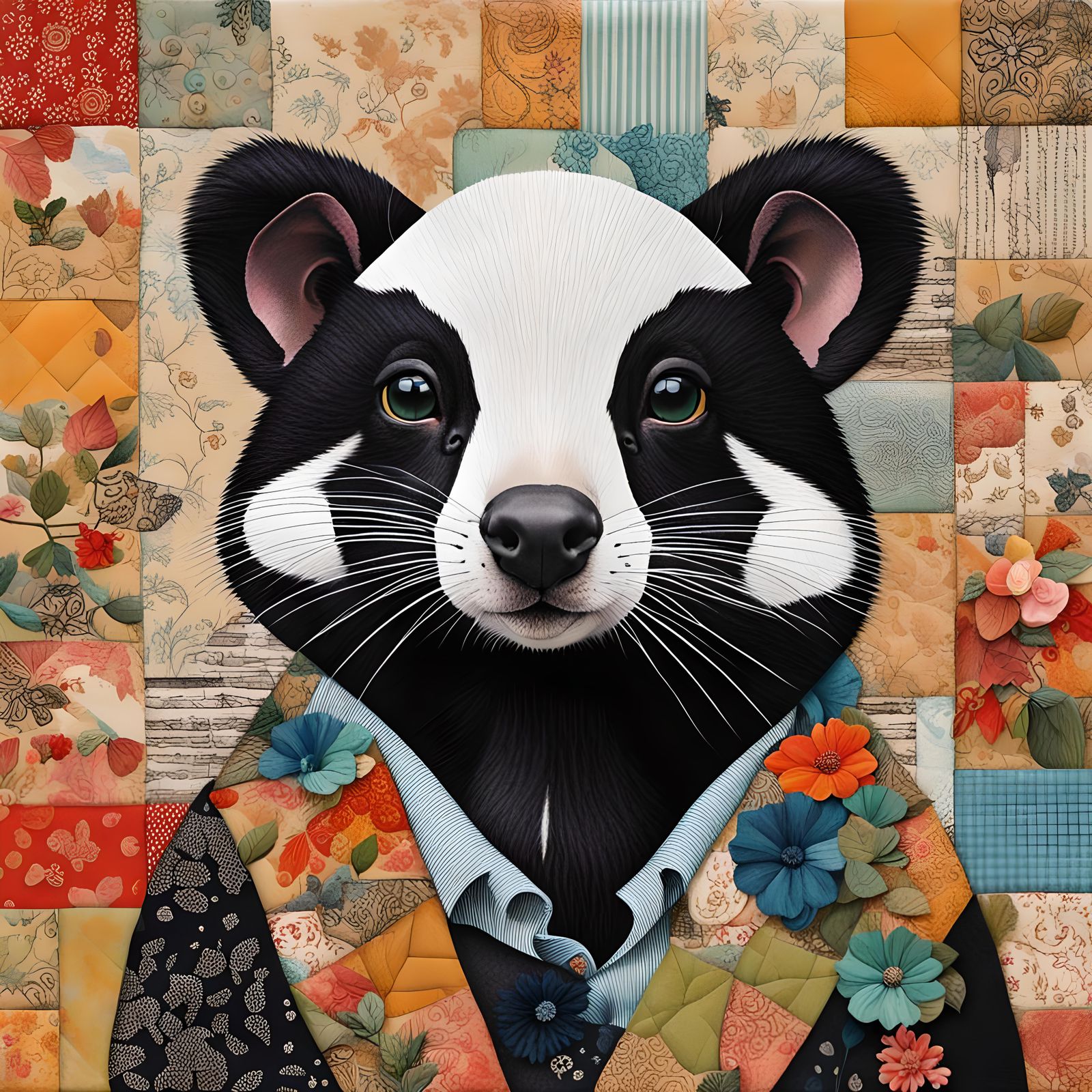 Patchwork Skunk (2) - AI Generated Artwork - NightCafe Creator