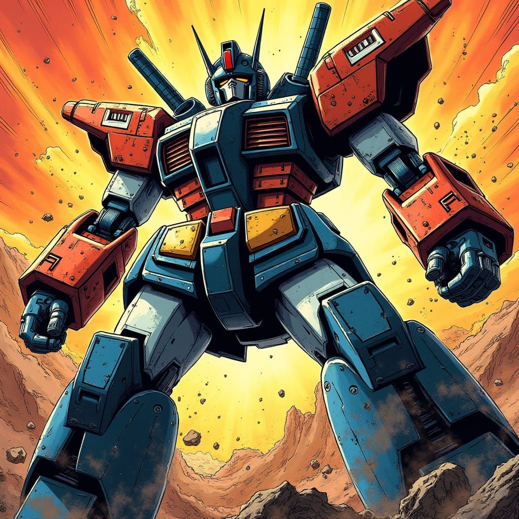 Dynamic Mecha in 90s Shonen Manga Style - AI Art