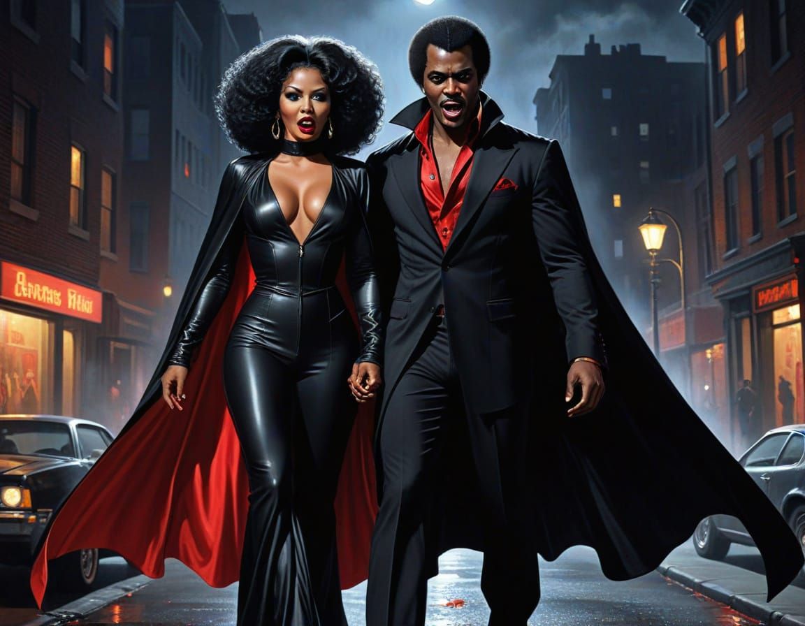 hyperdetailed illustration of Blacula walking down the street with his ...