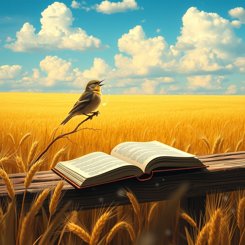 Serene Nightingale Scene Under a Golden Sunset - AI Art