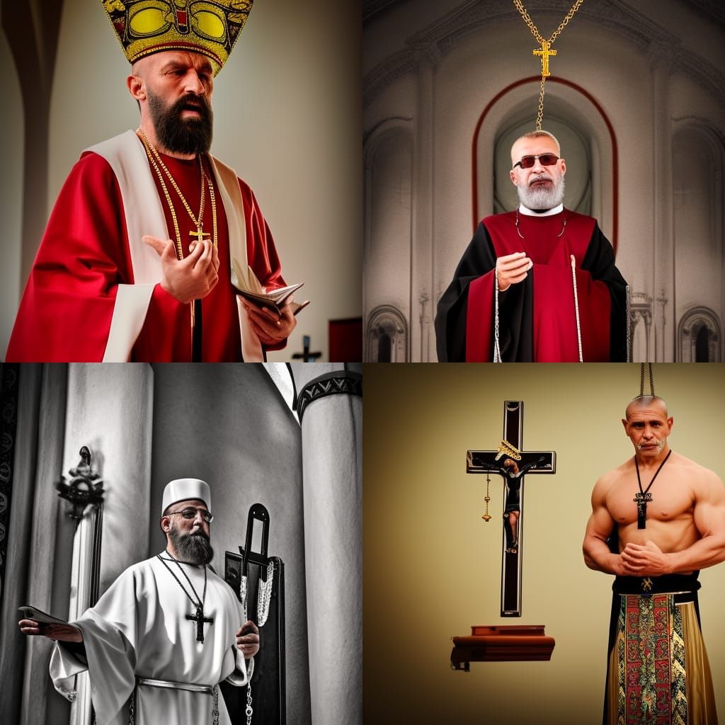 extremely muscular Orthodox Priest giving sermon while wearing a ...
