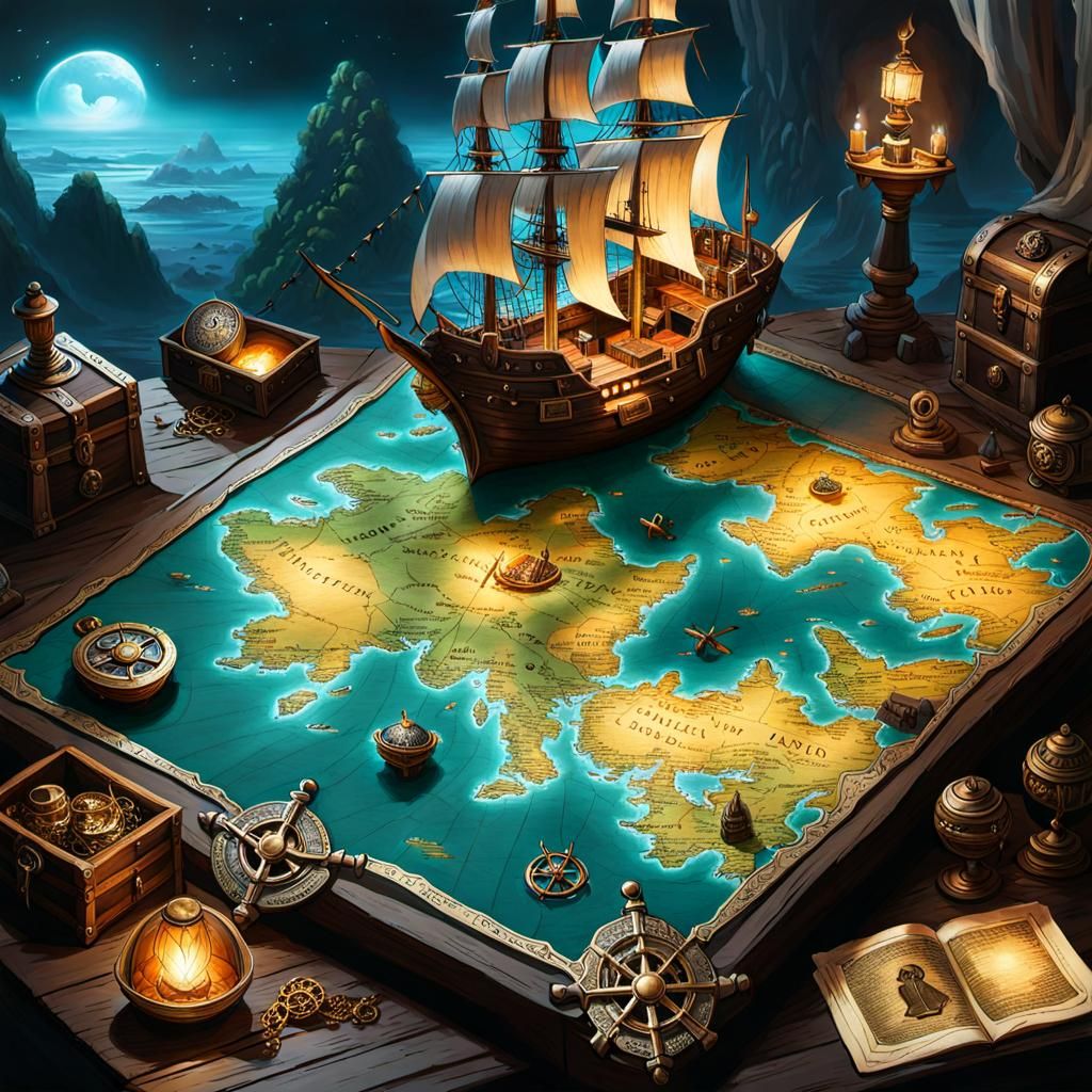Ancient pirate treasure map 🏴‍☠️ - AI Generated Artwork - NightCafe Creator