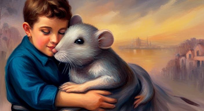 Young Lad Hugging a Super Rat - AI Generated Artwork - NightCafe Creator