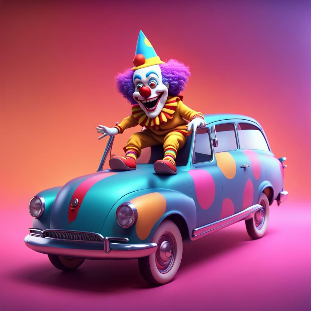 clown in a tutu surfing on a car - AI Generated Artwork - NightCafe Creator
