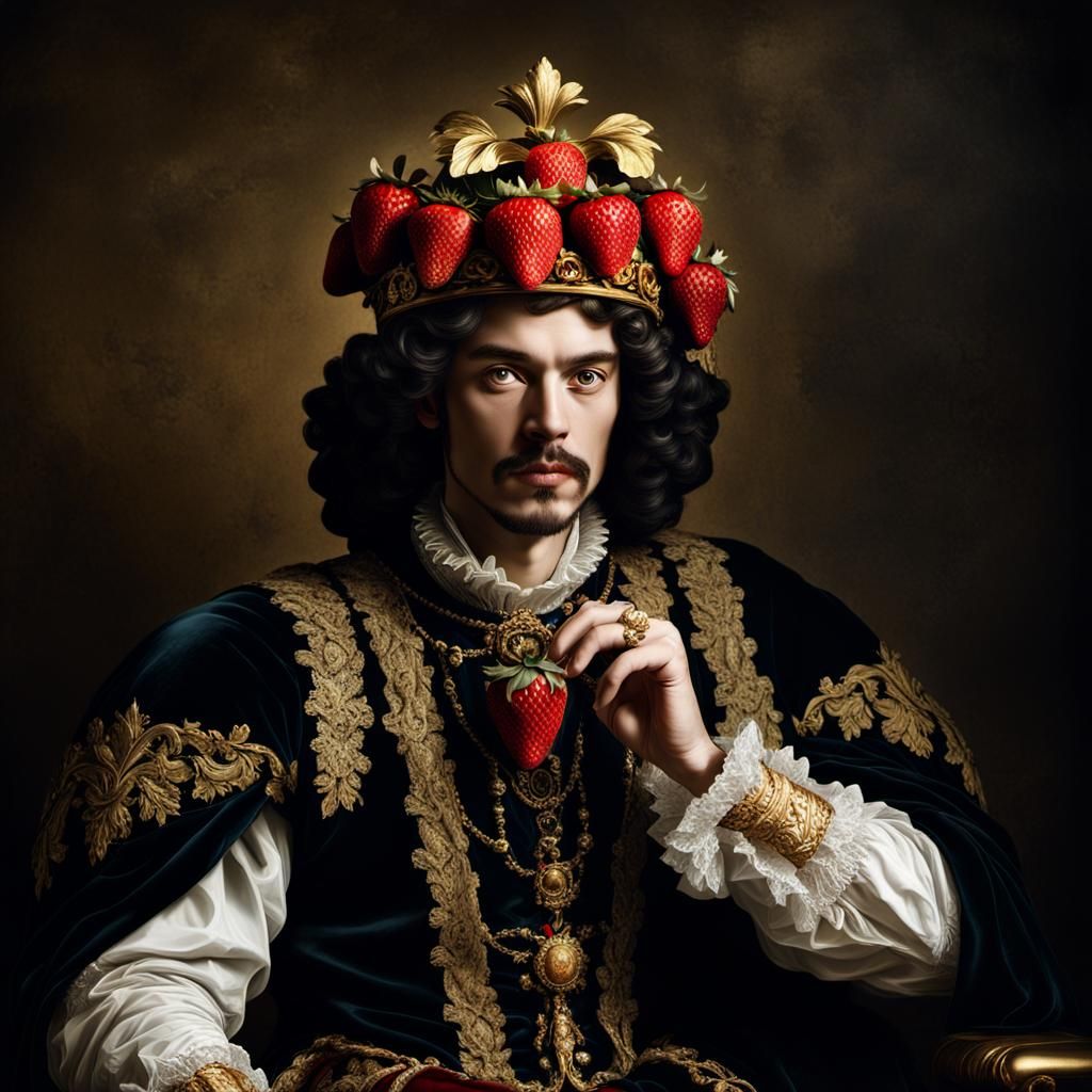 Baroque Noble Strawberry Portrait in Opulent Velve... - AI Art