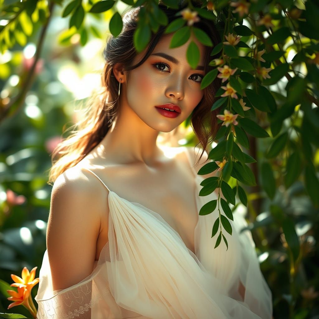 Elysia, The Garden's Muse - Ethereal Garden Goddess in Ivory...