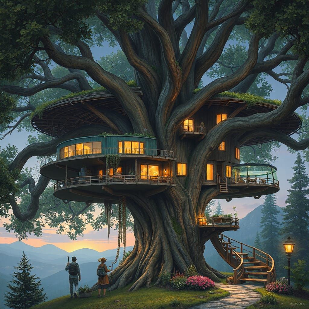 🌳🏘️ Solarpunk Village in Sequoia Tree