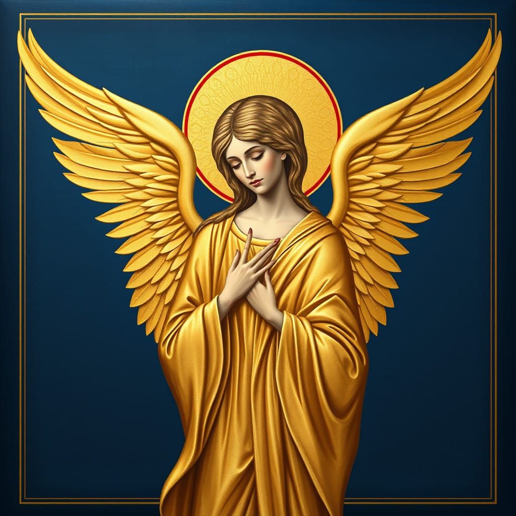 Traditional Orthodox Angel Icon with Golden Wings - AI Art