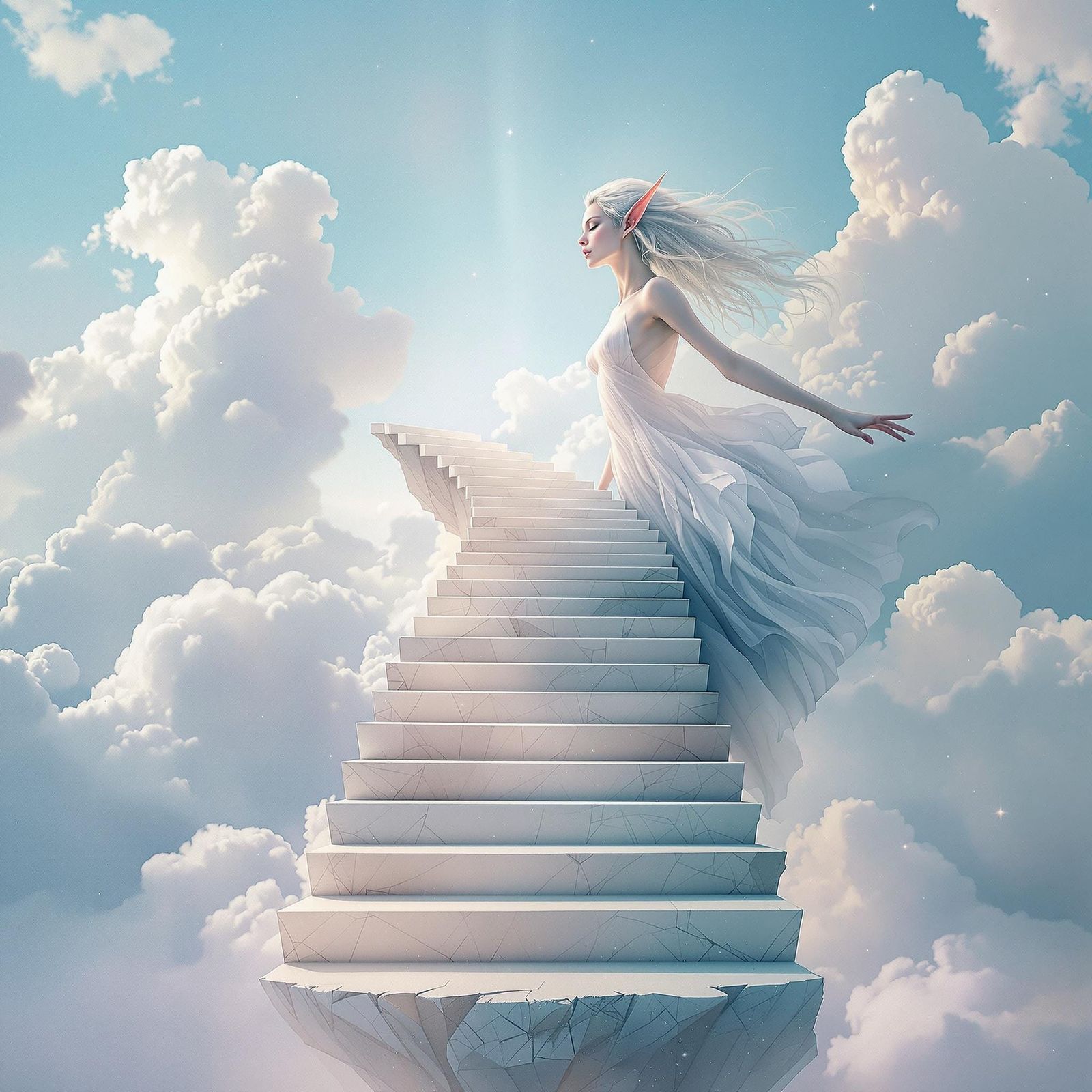 Surreal Female Elf with Stairway - Surreal Female Elf with S...