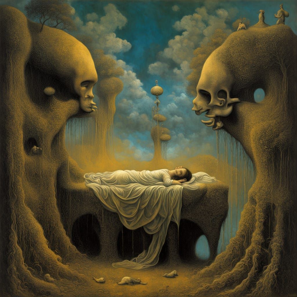 Surrealist Dreamscape in Matte Oil on Canvas - AI Art