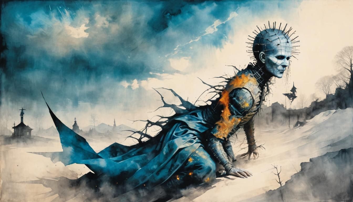 Pinhead (from Hellraiser), black background, high detailed intricate ...