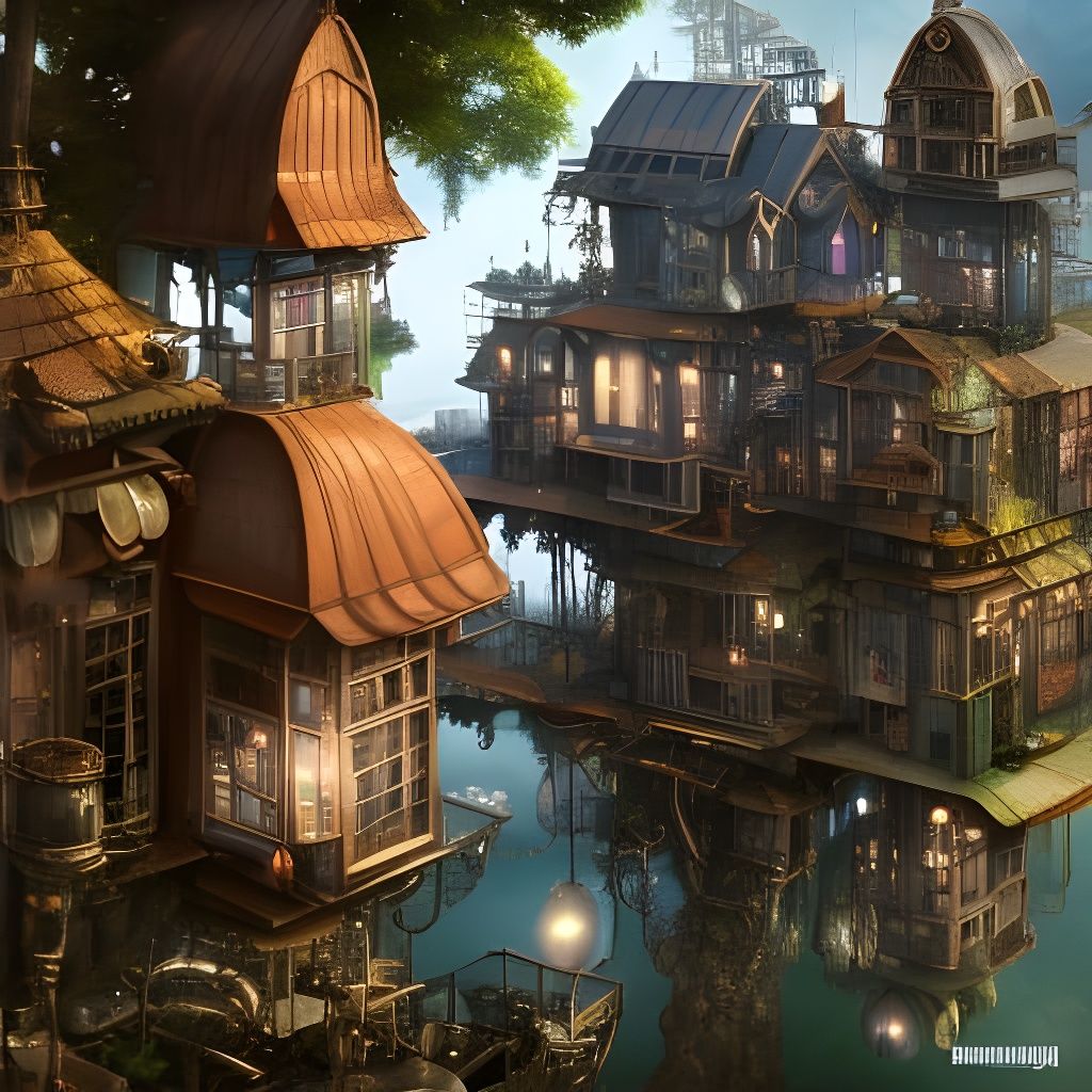 Steampunk treehouse village - AI Generated Artwork - NightCafe Creator