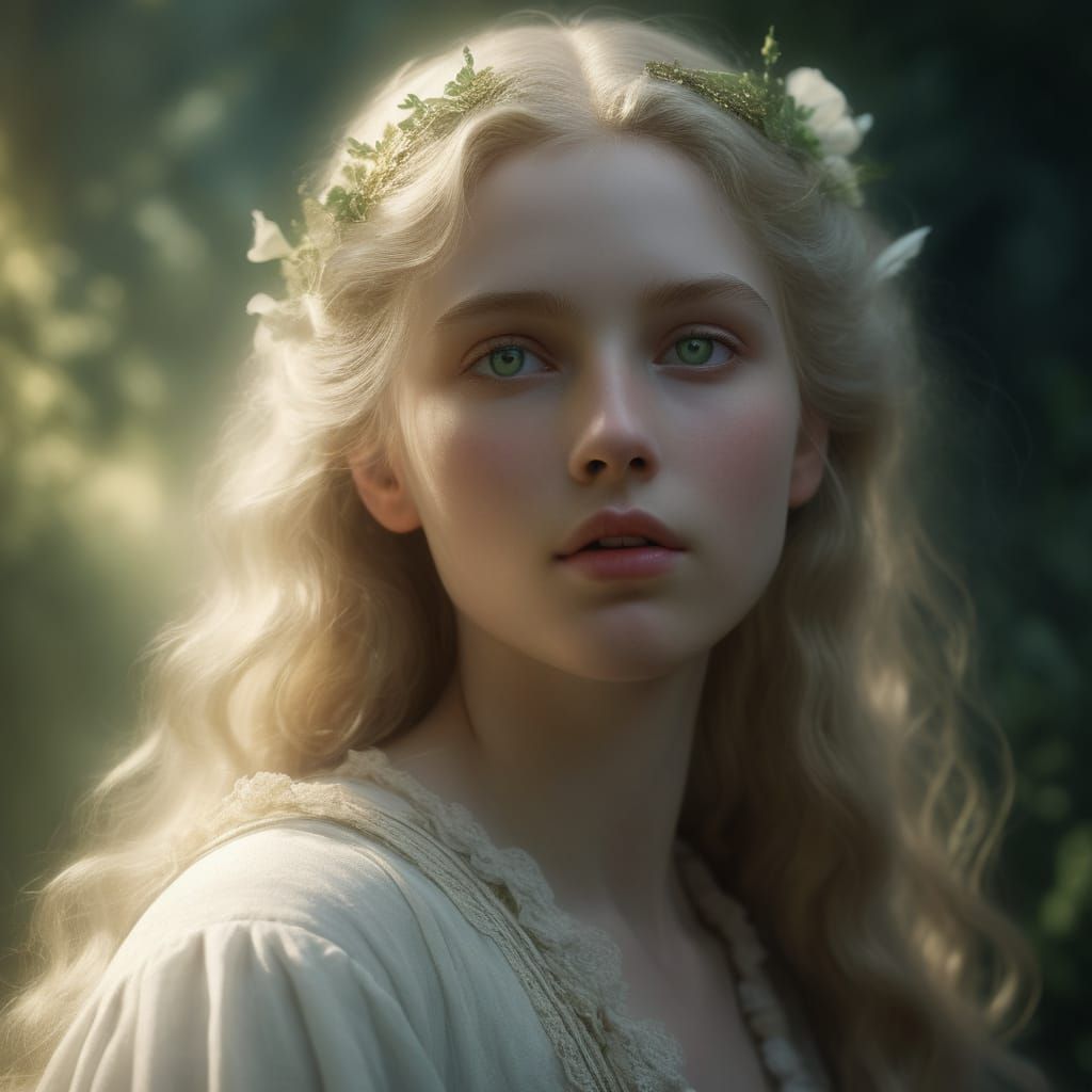 Stunning portrait of Ethereal Goddess Rhiannon with long wavy blonde ...