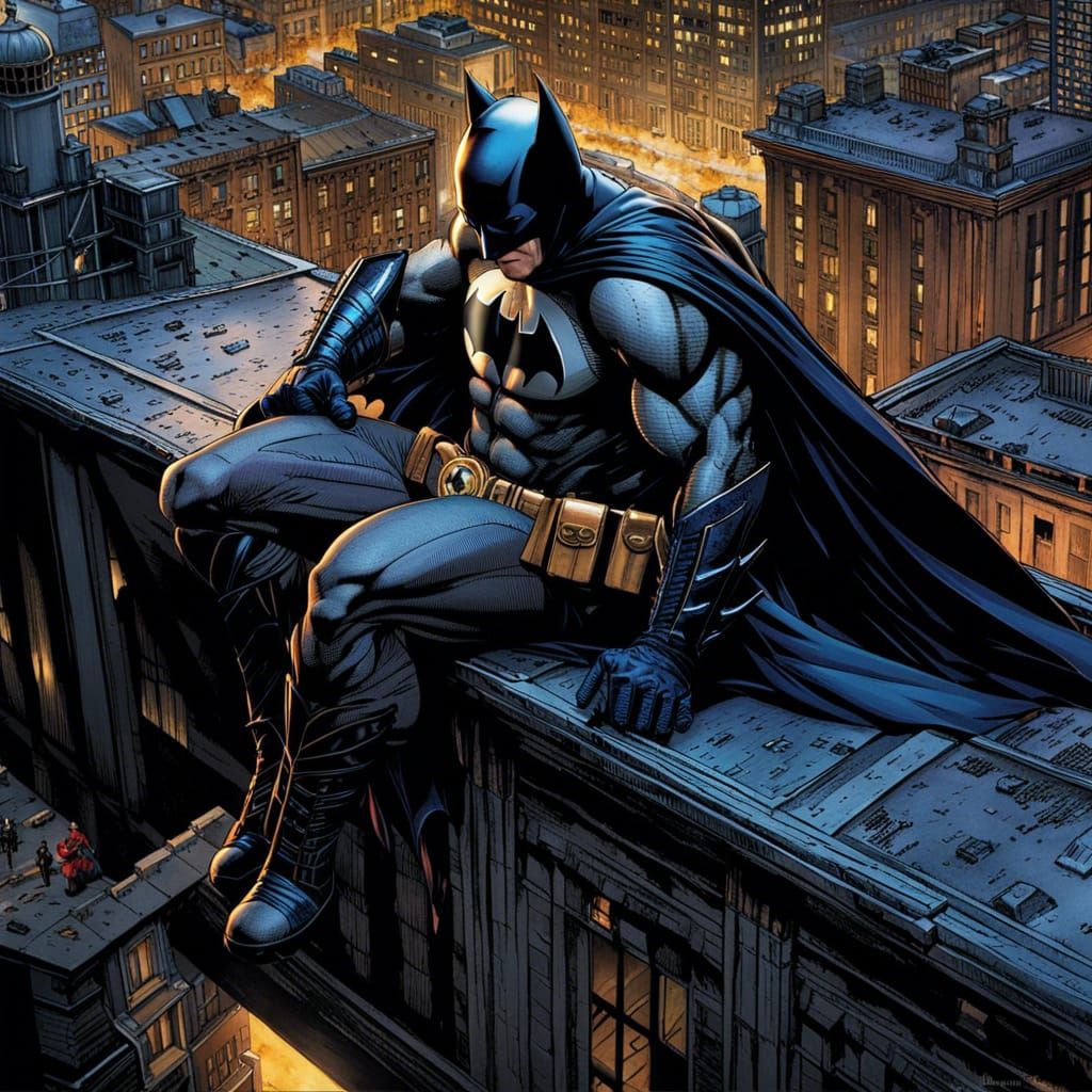 Tired Batman looking down at Gotham - AI Generated Artwork - NightCafe ...