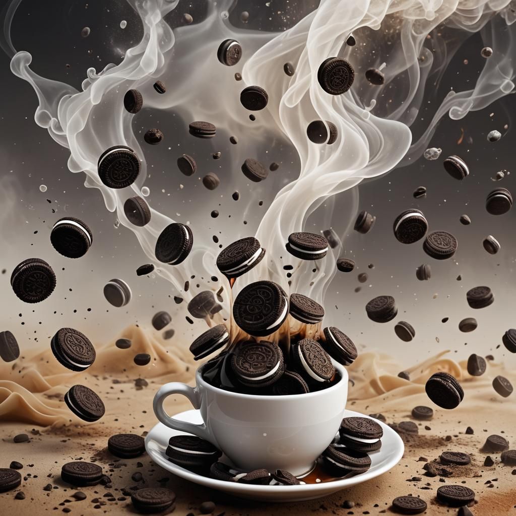Oreo cookie storm with a cup of coffee