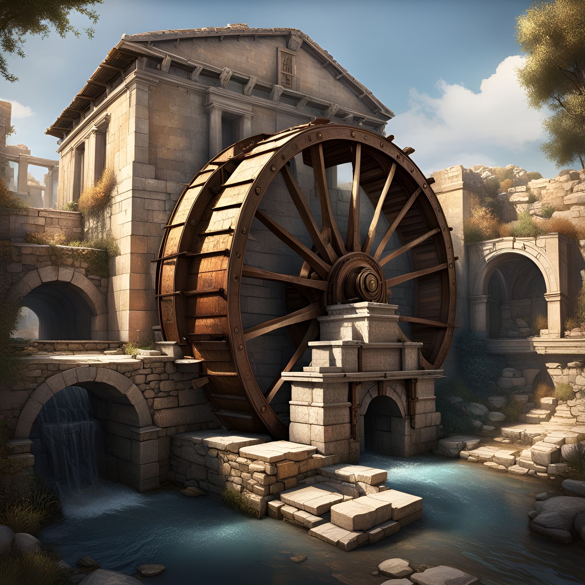 The waterwheel in ancient Athens... : r/nightcafe