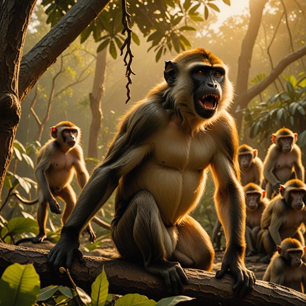 Majestic, Hairless Savannah Monkey in Desperate St... - AI Art