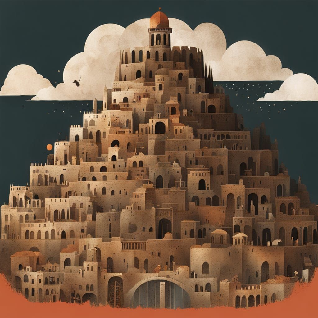 Tower of Babel in Minimalist Watercolor - AI Art