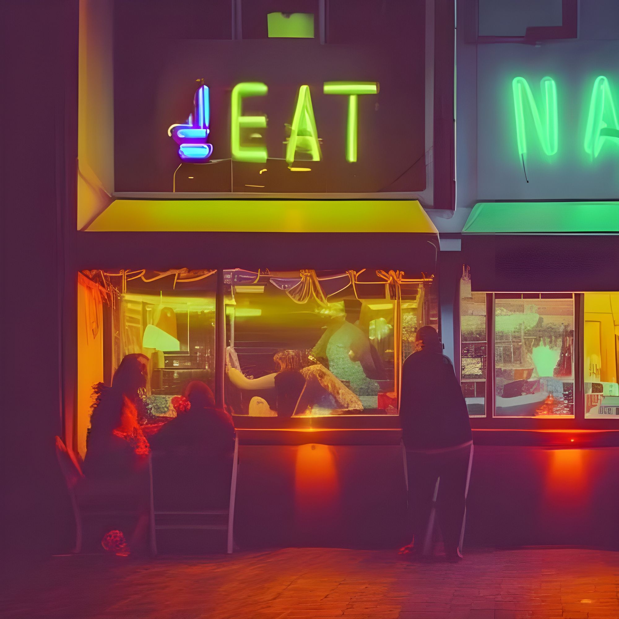 Eating in Neon : r/nightcafe